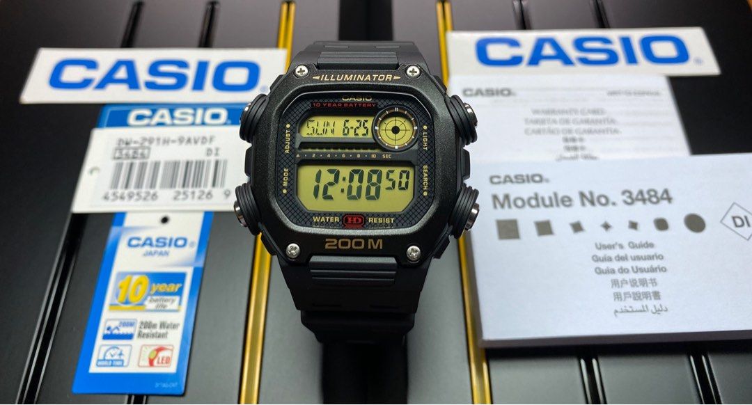 Casio Illuminator DW-291H-9A Digital Quartz Watch DW291H-9A Black Gold ...