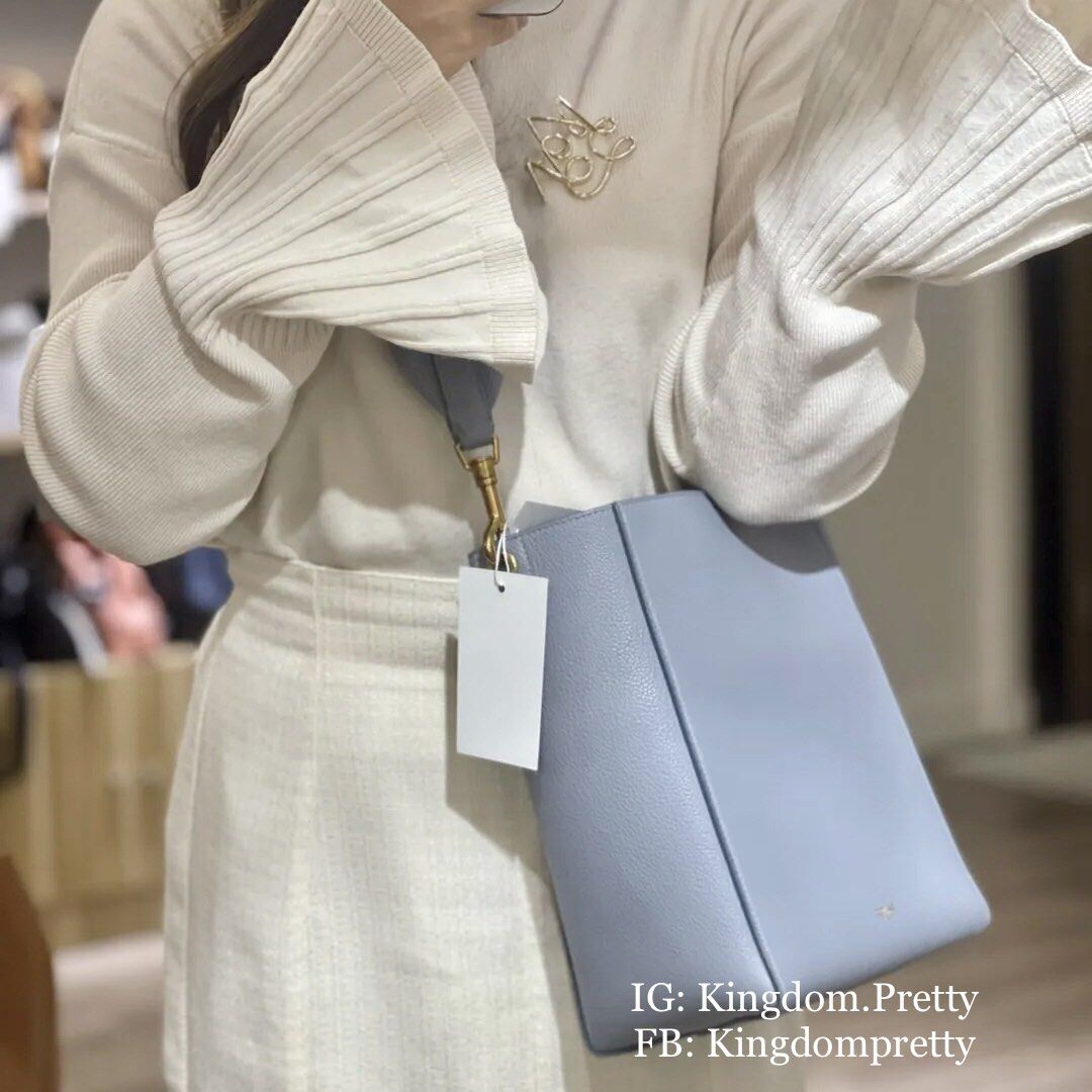 Celine Sangle Small Size Bucket Tote Bag Grained Leather in Light Blue ...