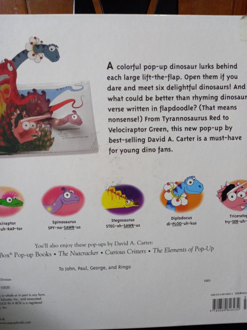 David Carter Flapdoodle Dinosaurs Pop Up Book, Hobbies & Toys, Books ...
