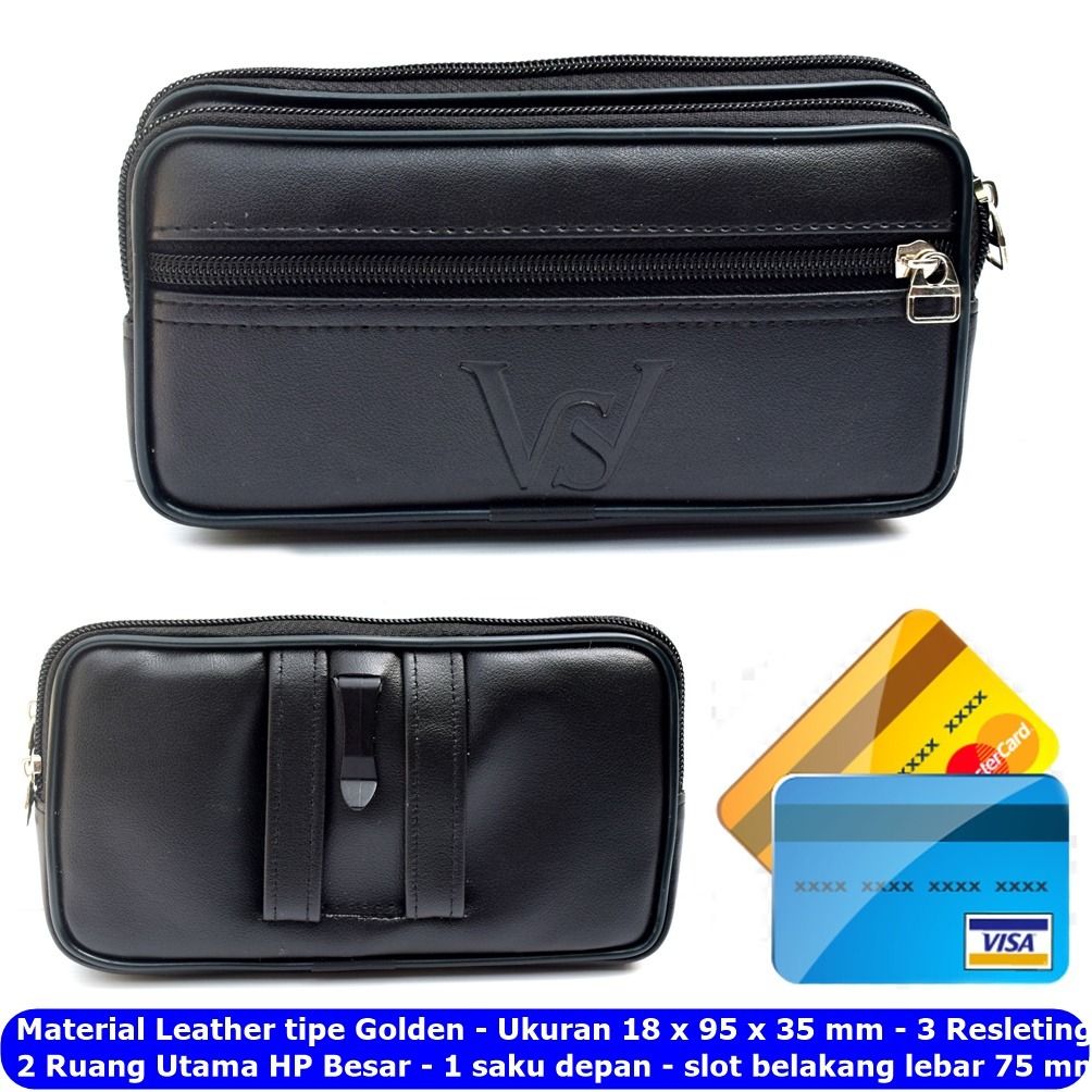 Dompet Kulit 3Ruang Hp Pria Sleep Leather ws Golden Black, Fesyen Pria ...