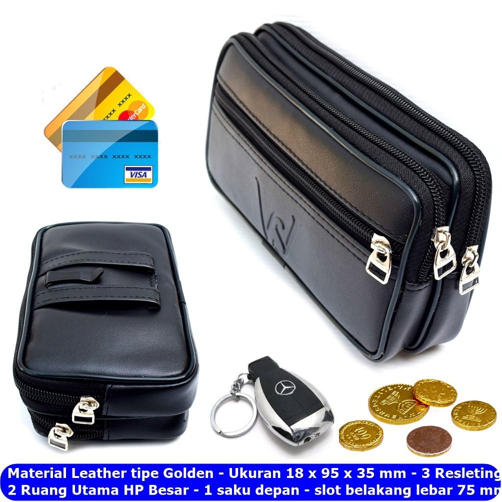 Dompet Kulit 3Ruang Hp Pria Sleep Leather ws Golden Black, Fesyen Pria ...