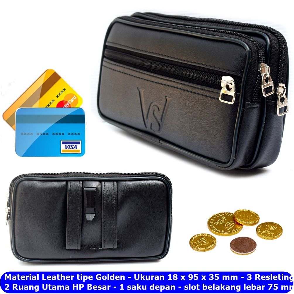 Dompet Kulit 3Ruang Hp Pria Sleep Leather ws Golden Black, Fesyen Pria ...