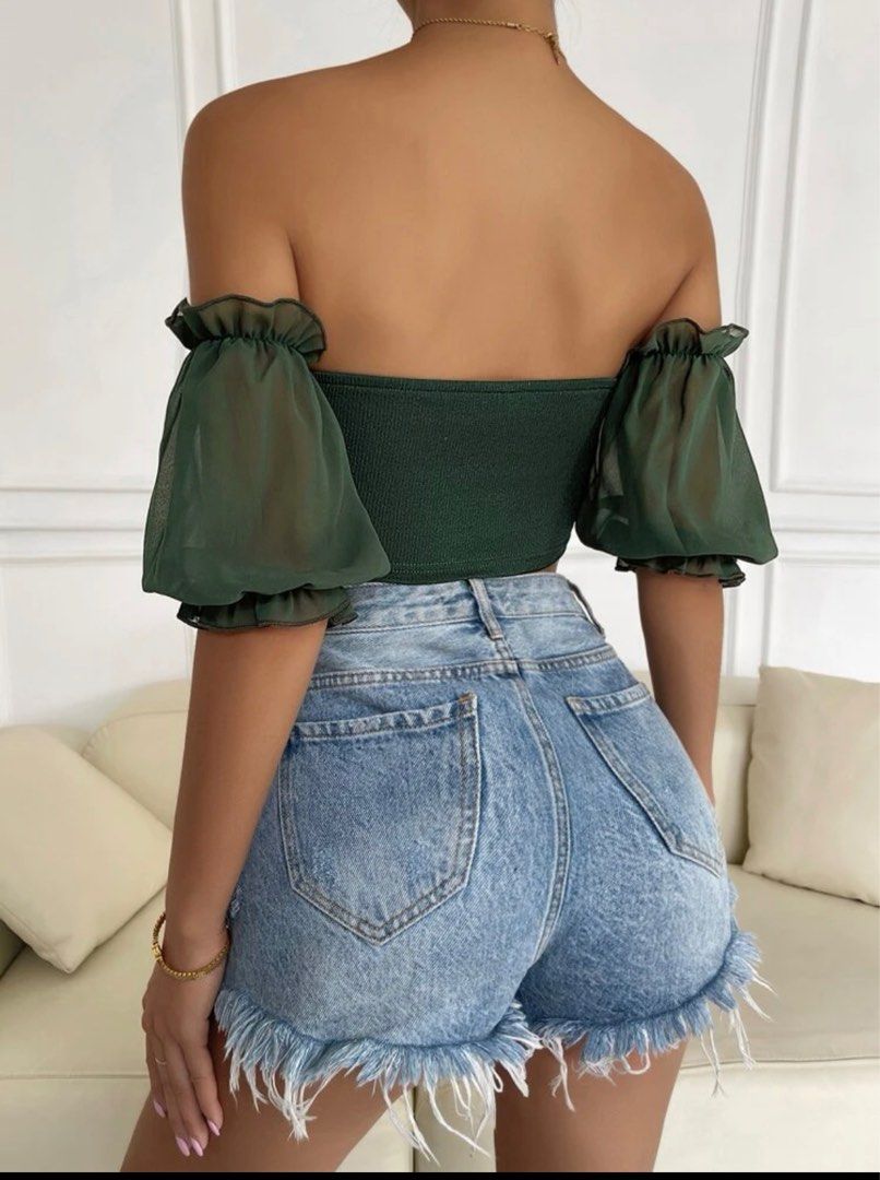 Green Off Shoulder Top, Women's Fashion, Tops, Blouses on Carousell