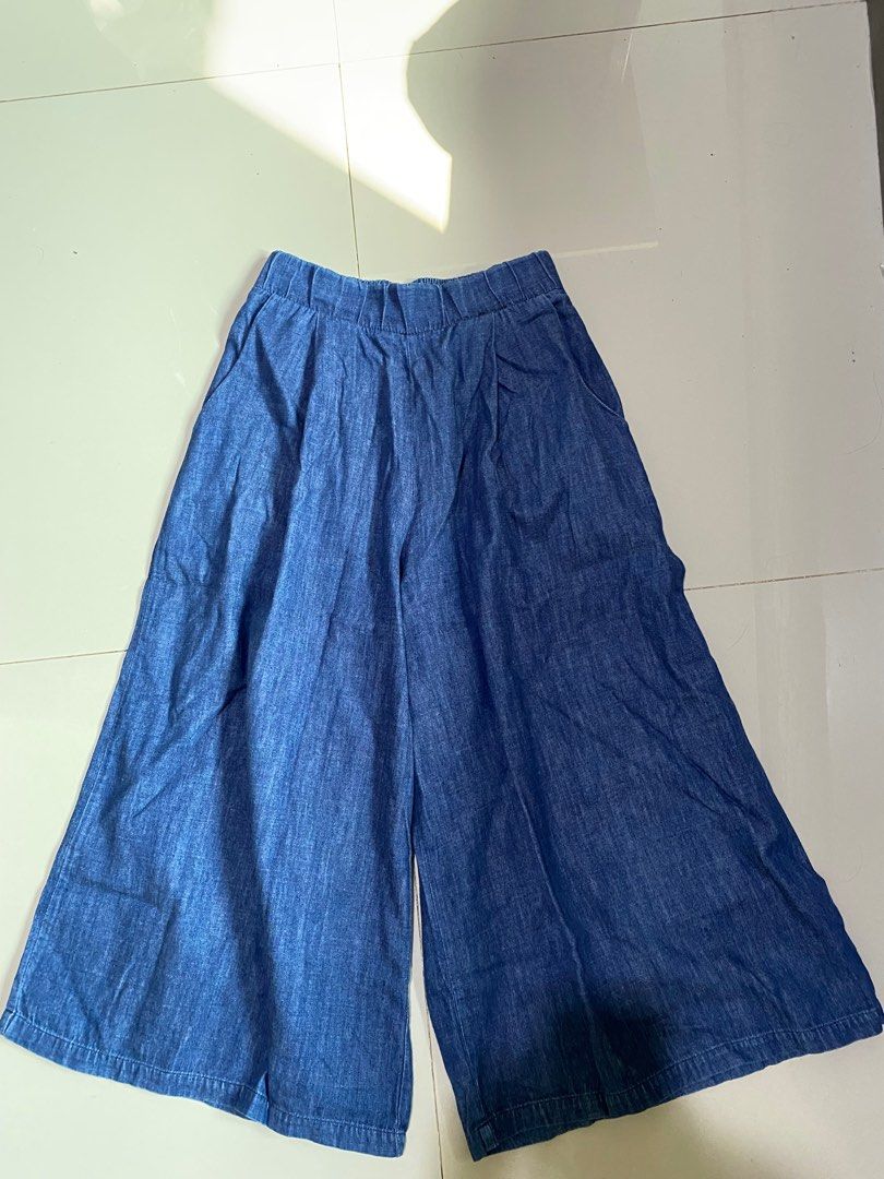 kulot denim LOGO, Fesyen Wanita, Pakaian Wanita, Bawahan di Carousell