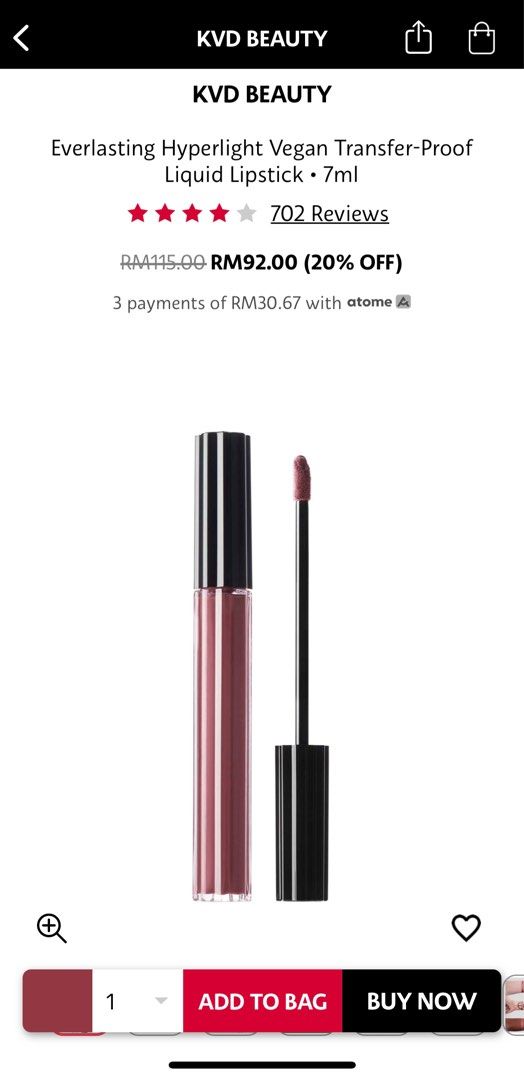 KVD Everlasting Hyperlight Vegan Transfer-Proof Liquid Lipstick Kat Von D Shade 10 Queen of ...