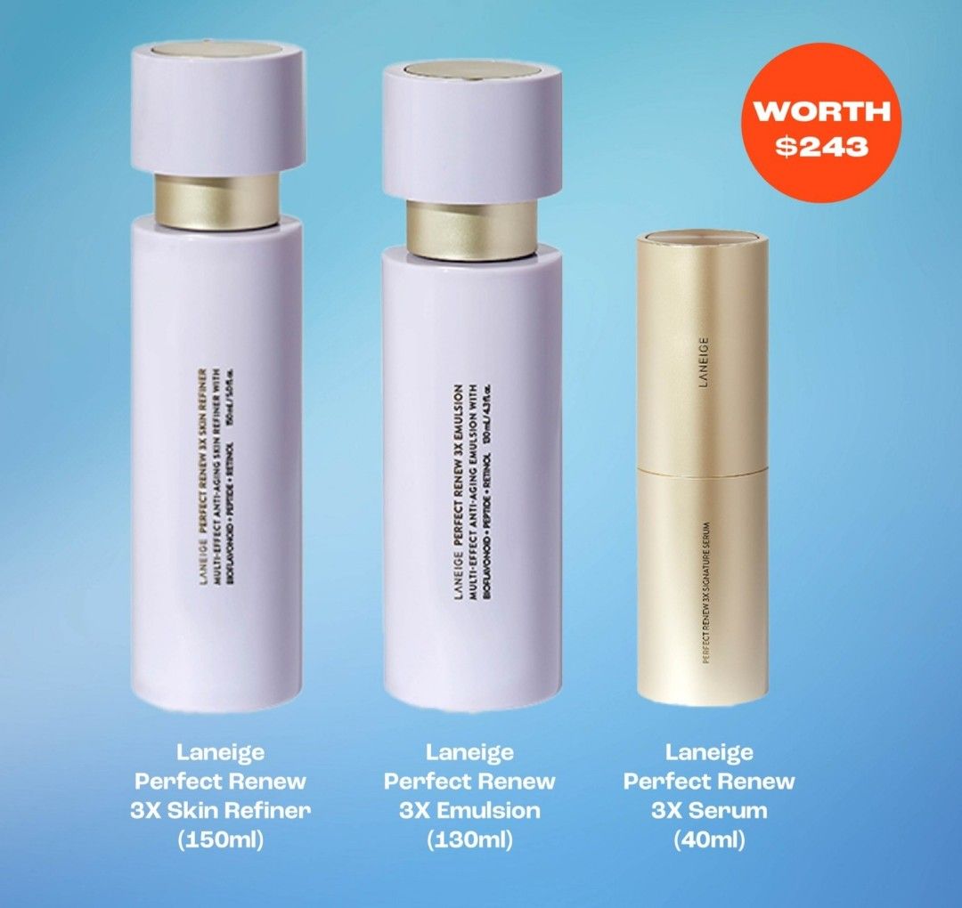 LANEIGE Perfect Renew 3X Emulsion 130ml / LANEIGE Perfect Renew 3X Signature Serum 40ml, Beauty ...
