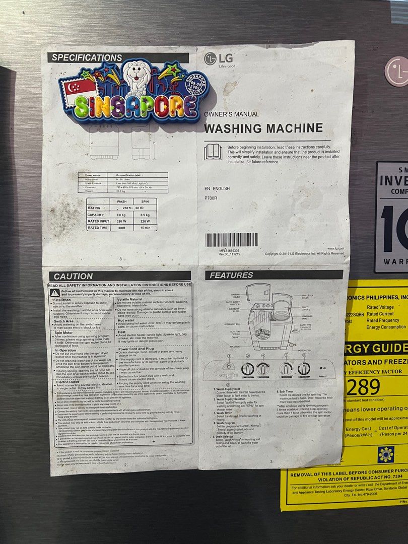 LG 7kg Semi Automatic Washing Machine P700R, TV & Home Appliances ...