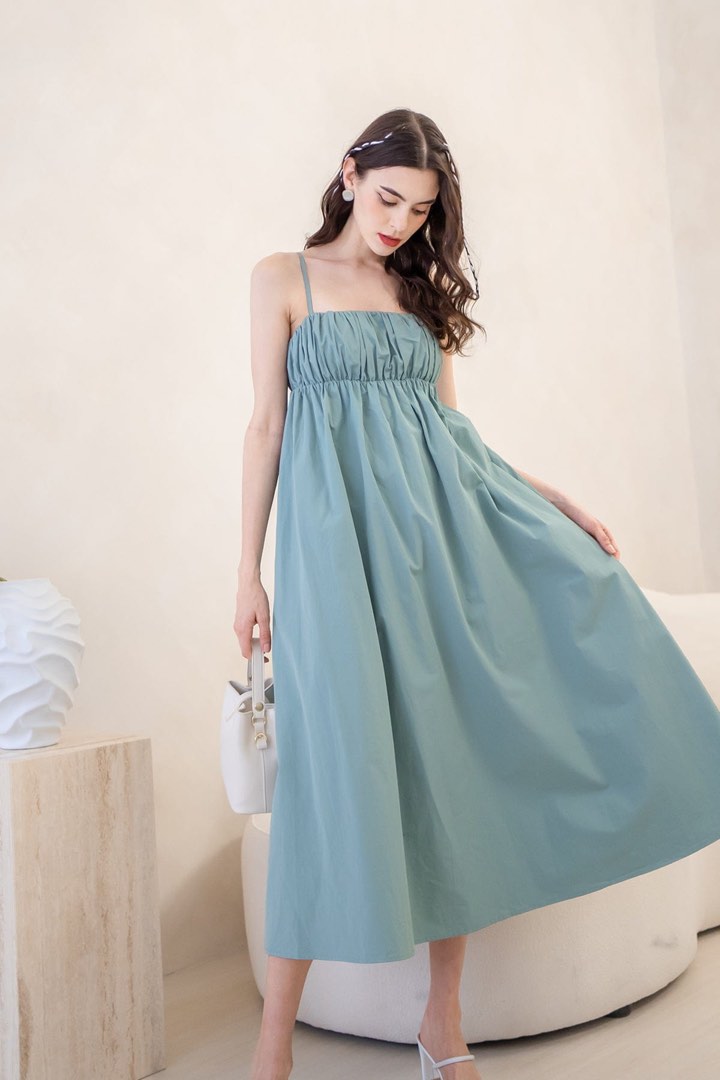 Maddy Gathered Midaxi in Sea Teal, L [Neonmello], Women's Fashion ...