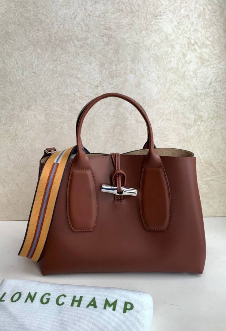 New & Authentic Longchamp LC Roseau Medium Top Handle Smooth Leather ...