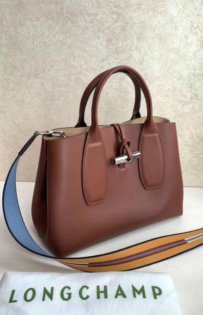 New & Authentic Longchamp LC Roseau Medium Top Handle Smooth Leather ...