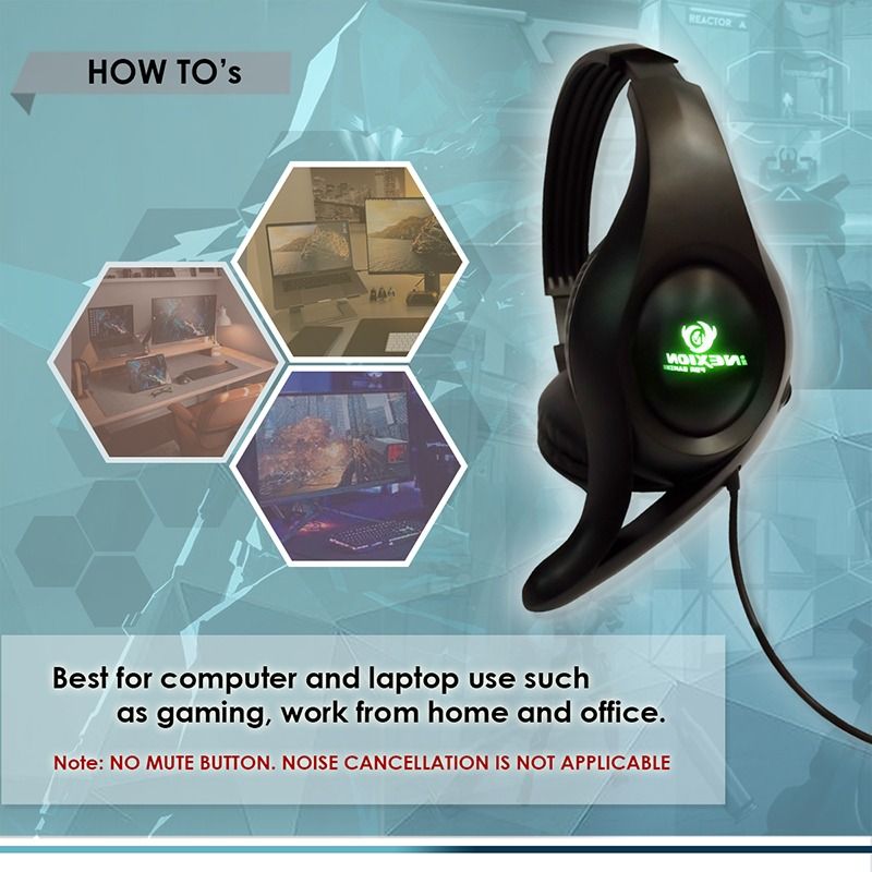 NEXION GH-05 GAMING HEADSET LED LIGHT, 2-meter CABLE USB WIRED with MICROPHONE and AUDIO, BLACK ...