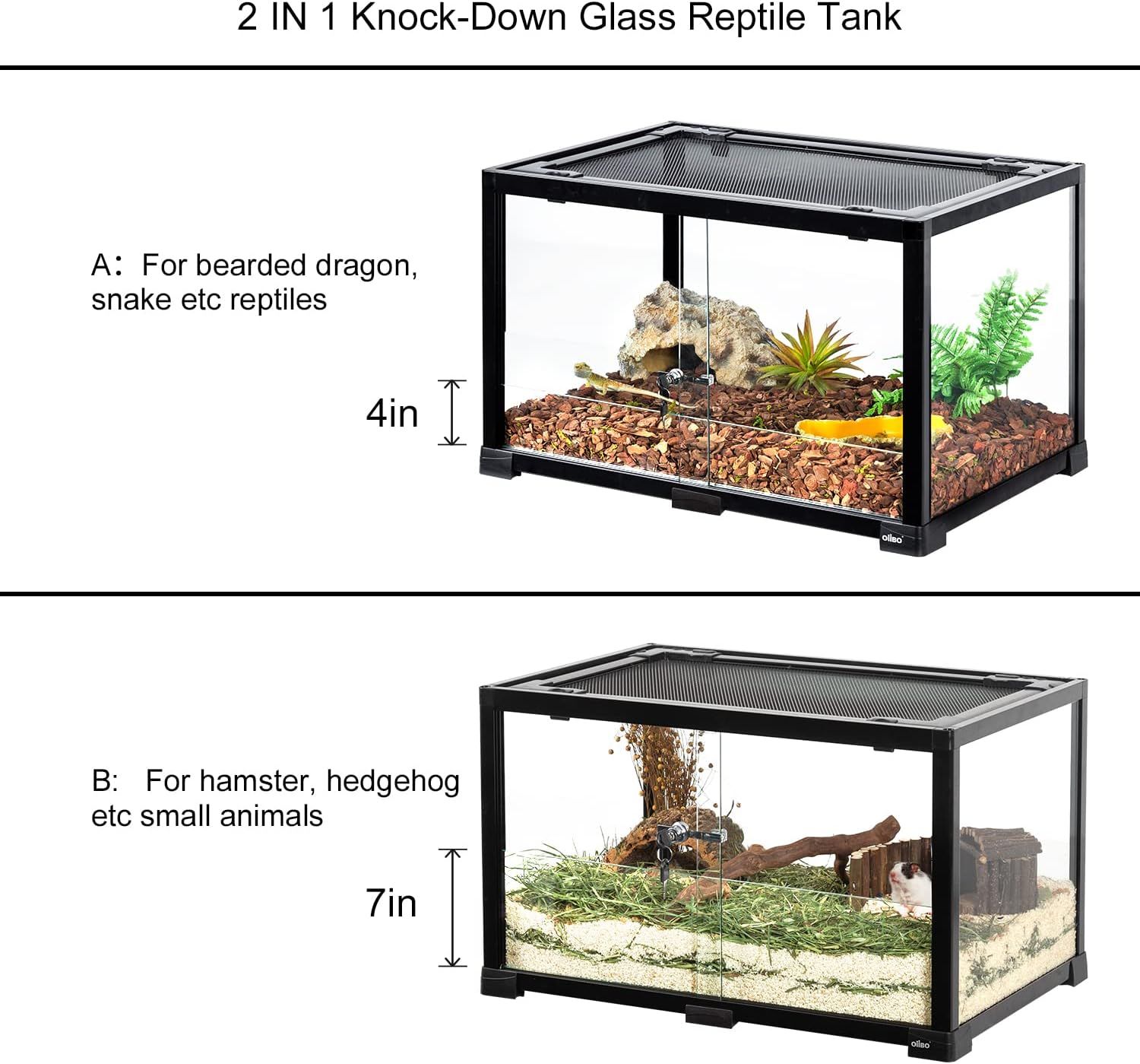 OIIBO Reptile Terrarium 25 Gallon, 2 in 1 Knock-Down Glass Reptile Tank ...