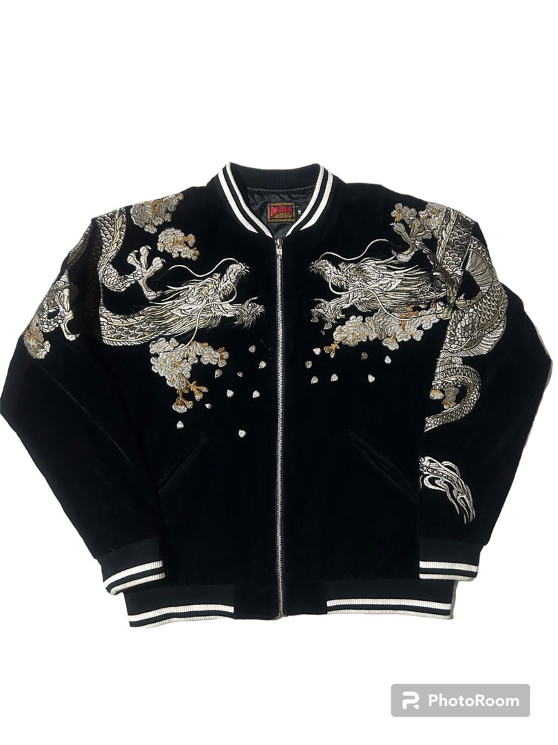 Oni Denim Heavy Embroidered Dragon Sukajan Jacket on Carousell