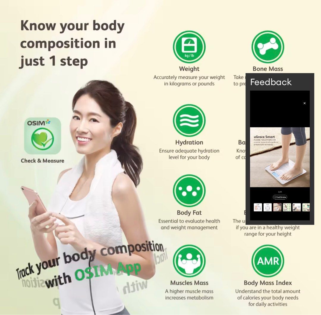 OSIM uGrace Smart Body Composition Monitor, Health & Nutrition, Health ...