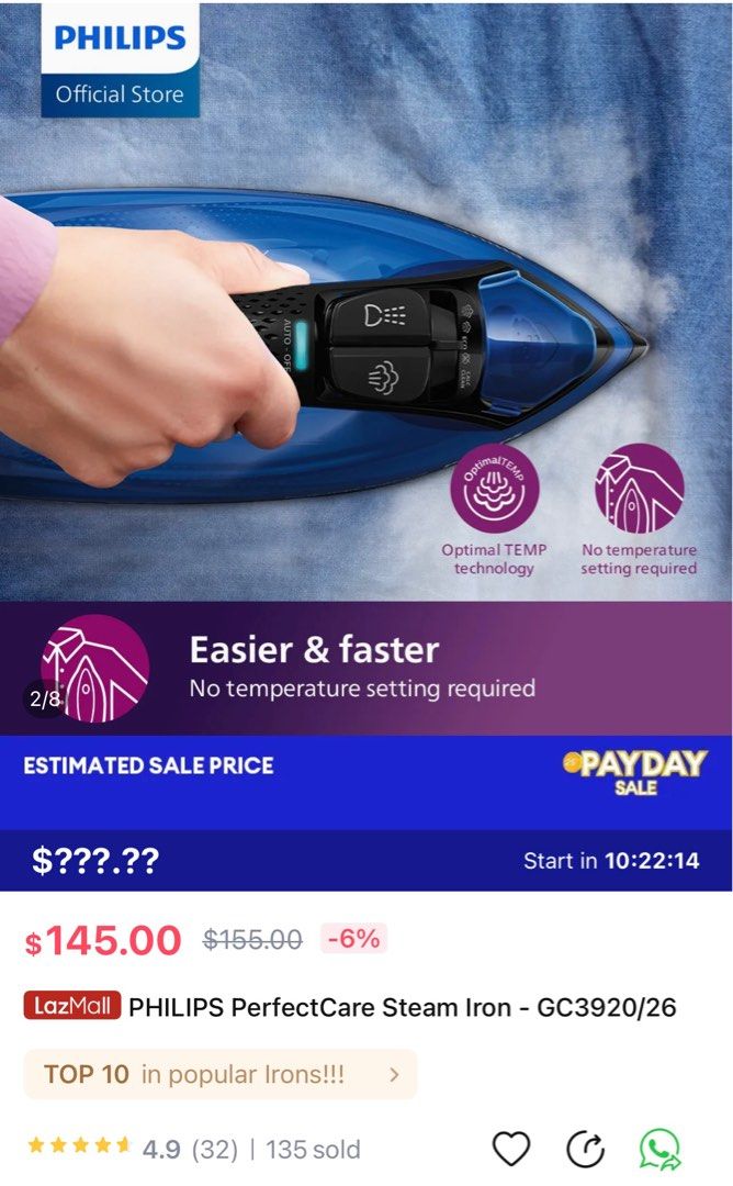 Philips PerfectCare Steam Iron, TV & Home Appliances, Irons & Steamers ...