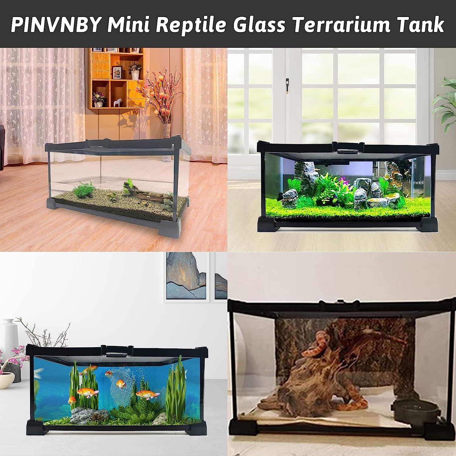 PINVNBY Mini Reptile Glass Terrarium Tank 12"x8"x6" Micro Habitat ...
