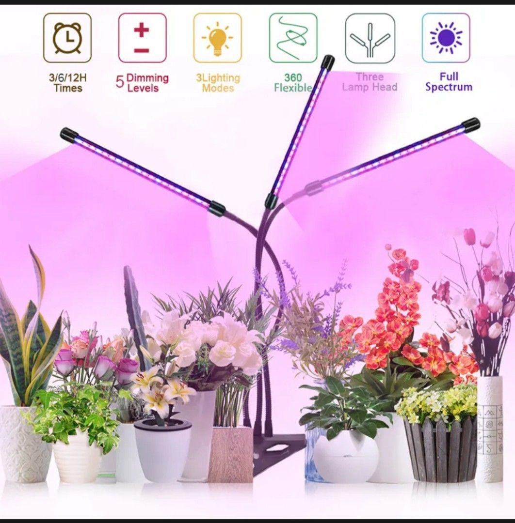 Plant LED grow light. 3 head. Timer., Furniture & Home Living, Lighting ...