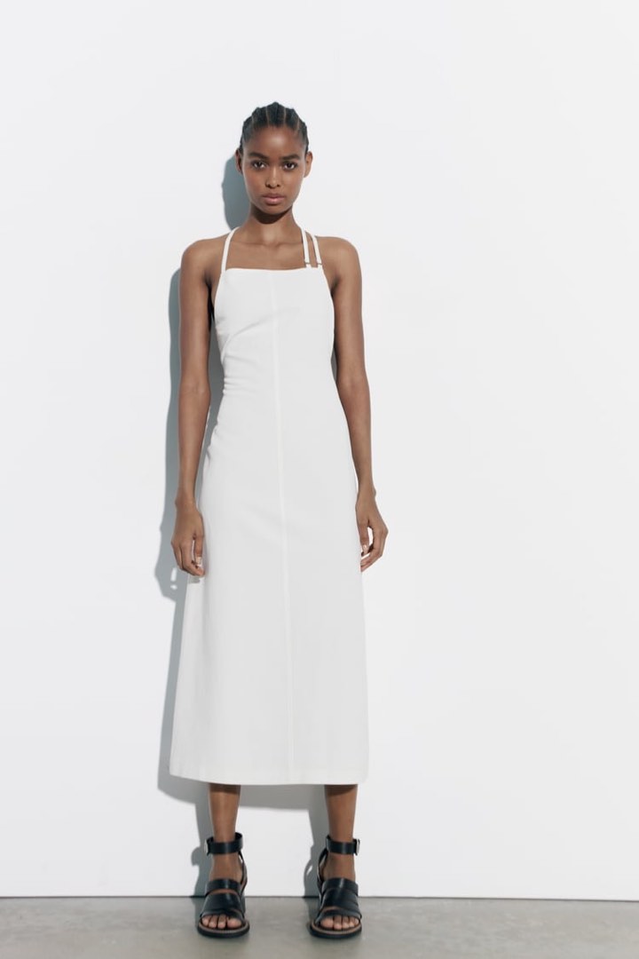ZARA Linen Blend Dress with Open Back, Women's Fashion, Dresses & Sets ...