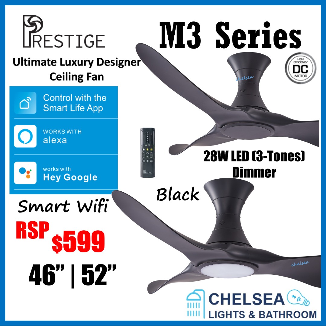 Prestige M3 series Smart wifi DC Motor Ceiling fan with 28w led light ...