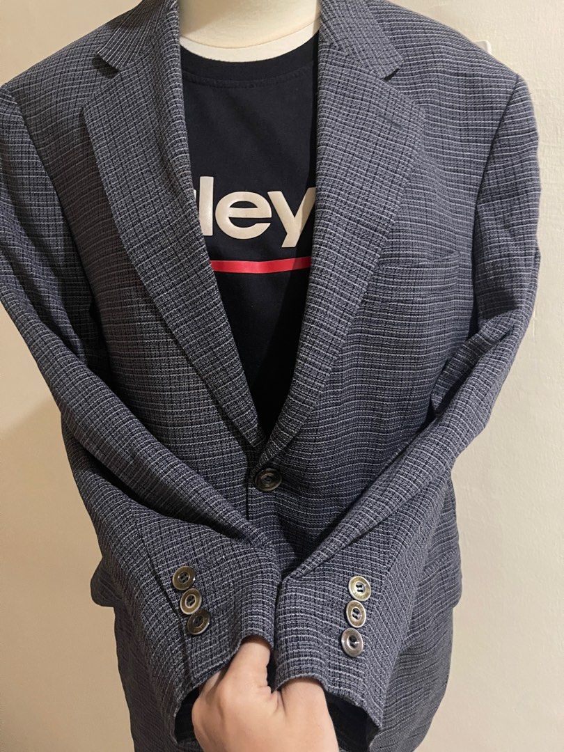 Rogatis jas pria blazer pria motif kotak kecil bahan jatuh, Fesyen Pria ...