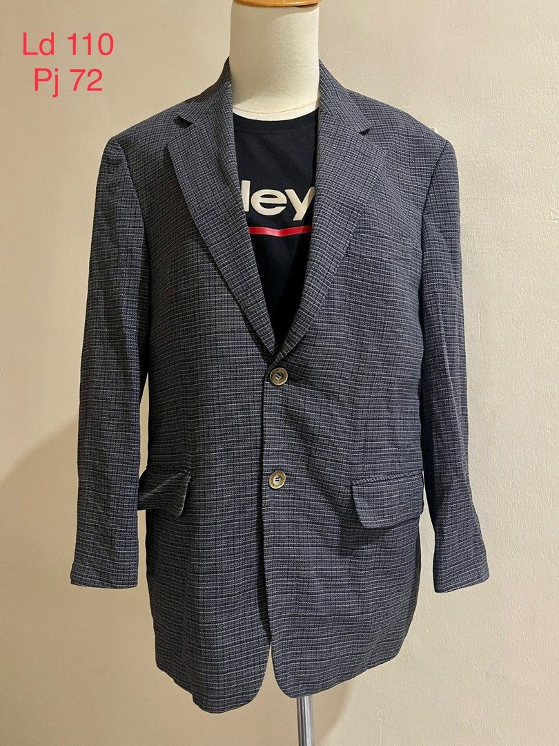 Rogatis jas pria blazer pria motif kotak kecil bahan jatuh, Fesyen Pria ...