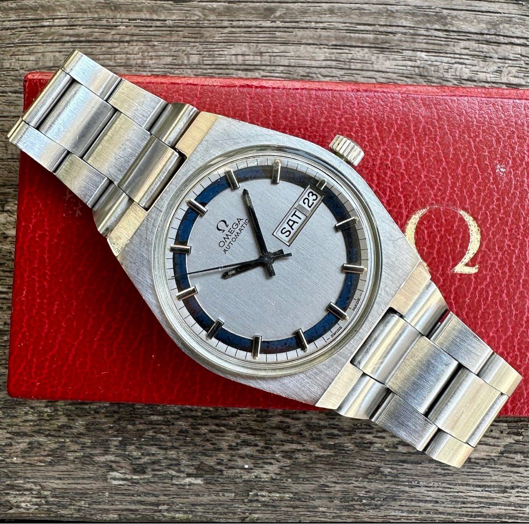 (Serviced/Box set) 1970 Omega Geneve DAY DATE Automatic Rare blue ...