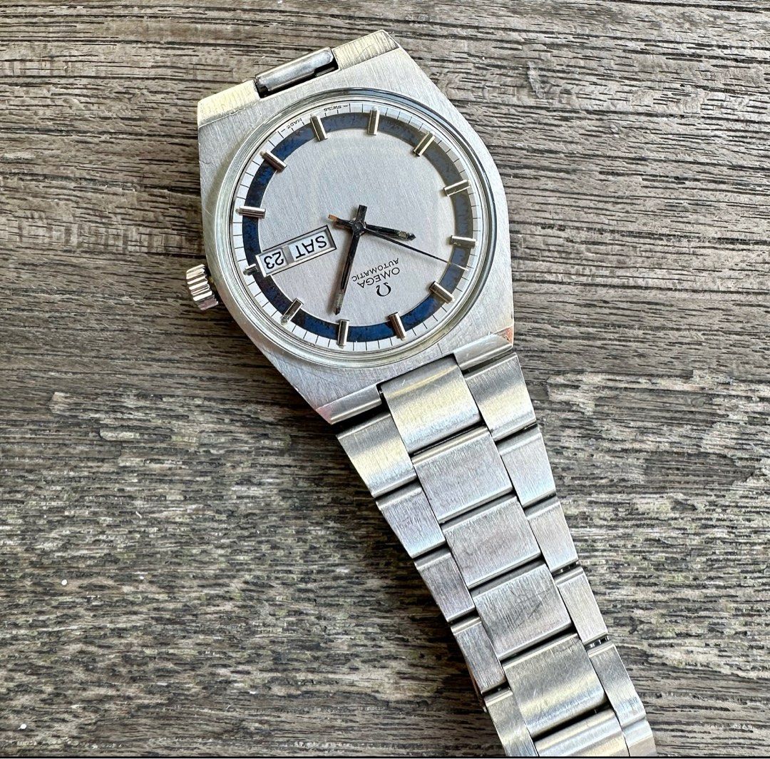 (Serviced/Box set) 1970 Omega Geneve DAY DATE Automatic Rare blue ...