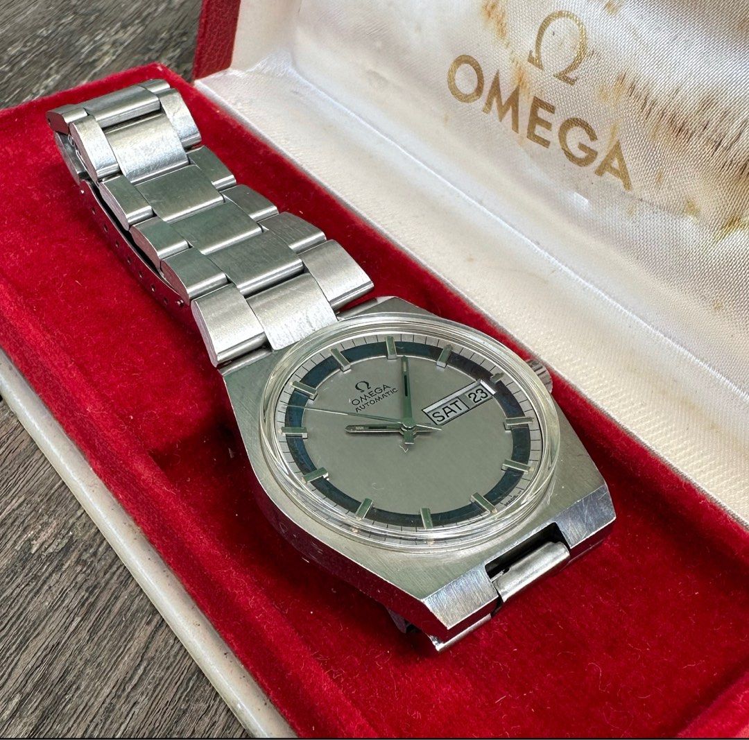 (Serviced/Box set) 1970 Omega Geneve DAY DATE Automatic Rare blue ...