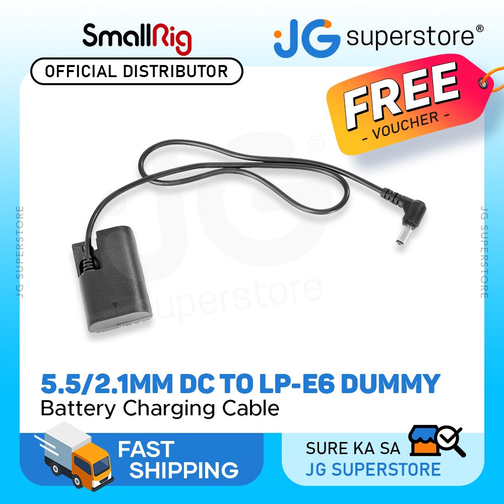 SmallRig 5.5/2.1mm DC Power Male Connector to LP-E6 Dummy Battery ...