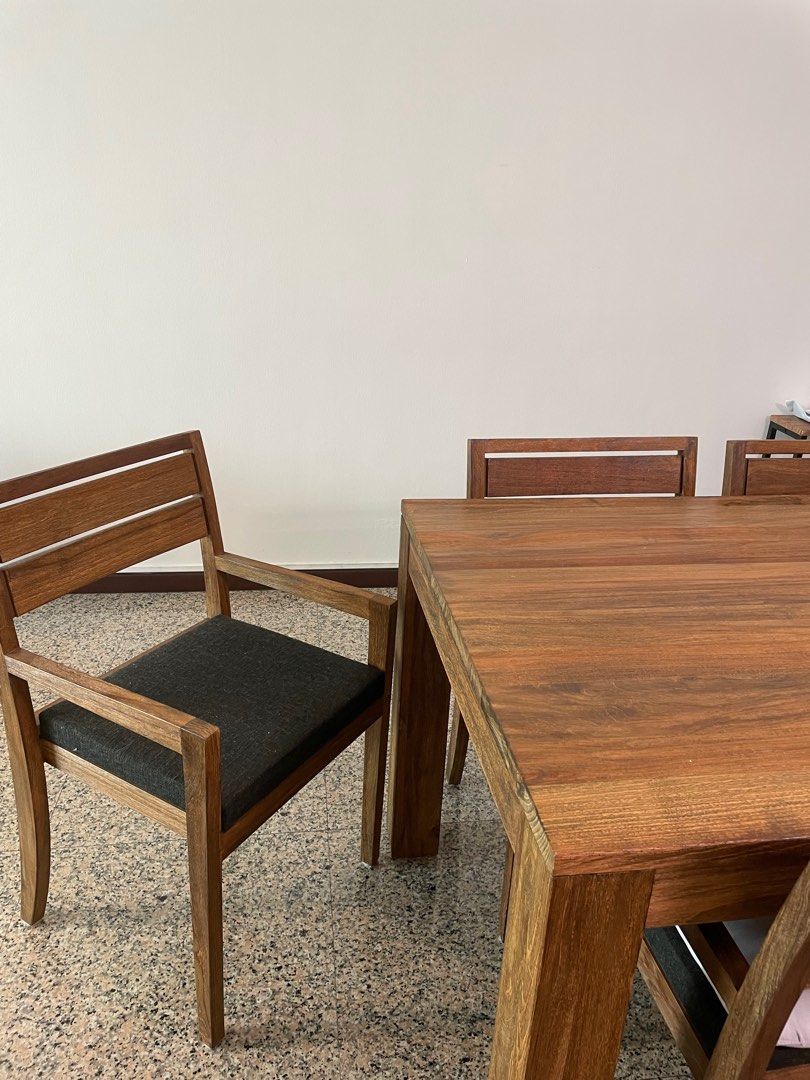 Teak dining table, 2 meters, with 8 chairs full set, Furniture & Home ...