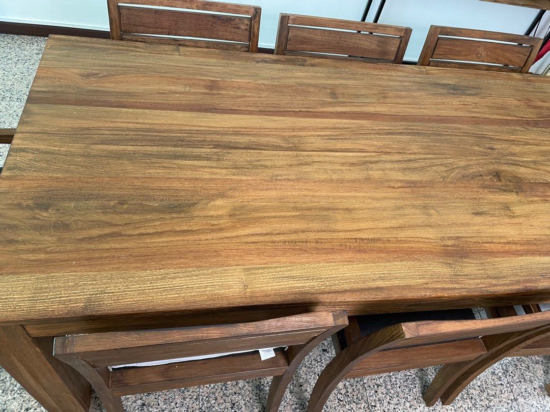 Teak dining table, 2 meters, with 8 chairs full set, Furniture & Home ...