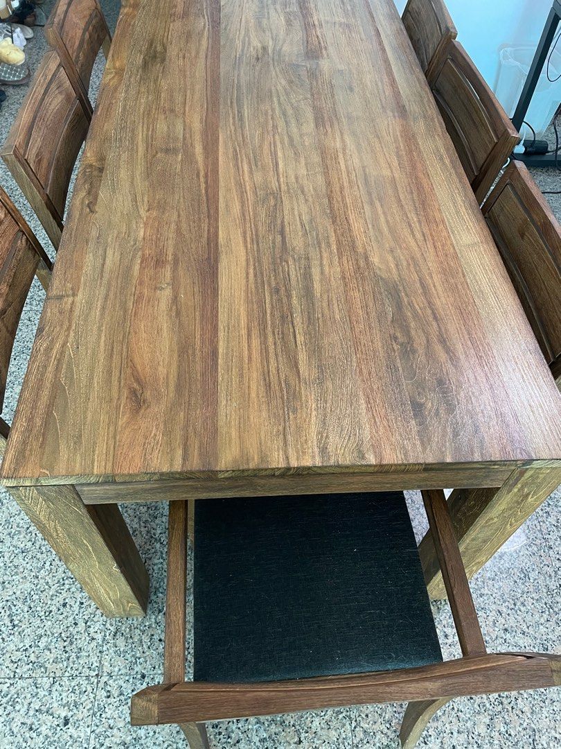 Teak dining table, 2 meters, with 8 chairs full set, Furniture & Home ...