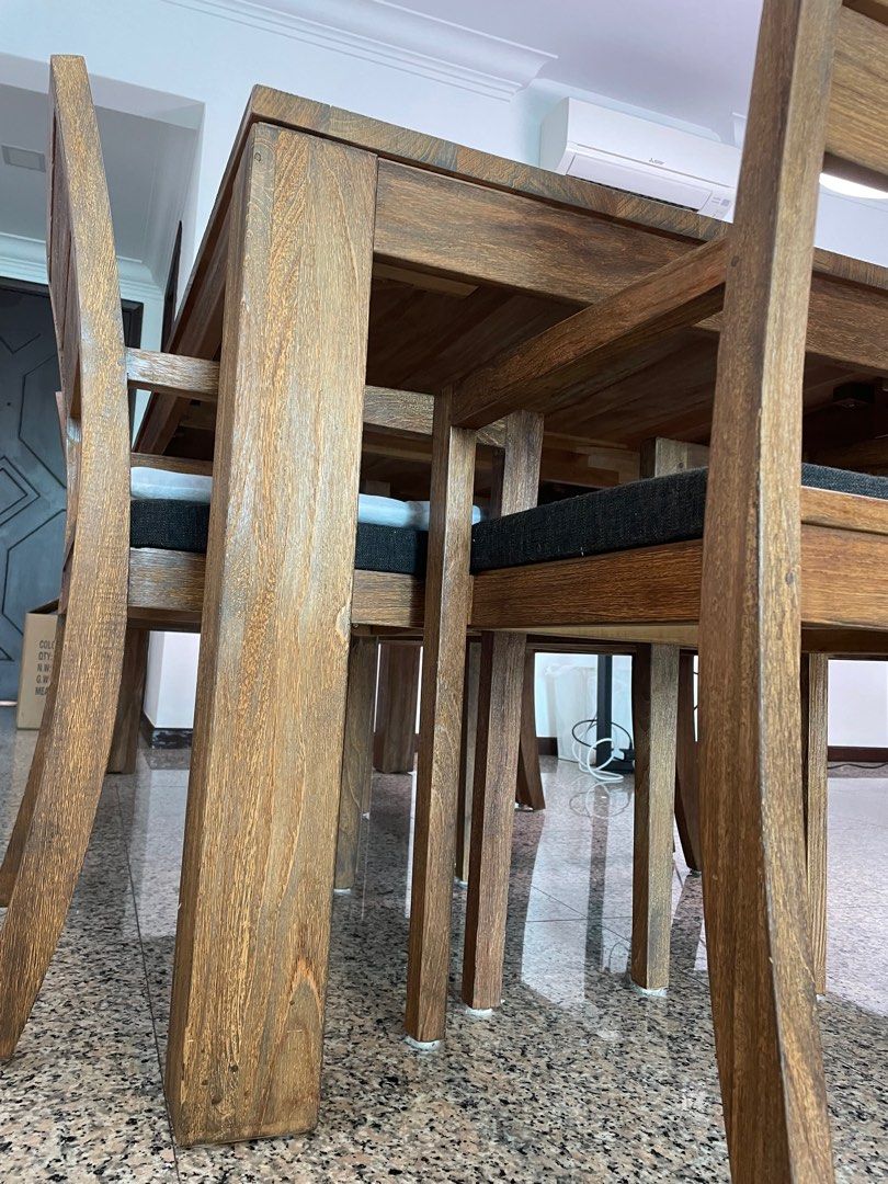 Teak dining table, 2 meters, with 8 chairs full set, Furniture & Home ...