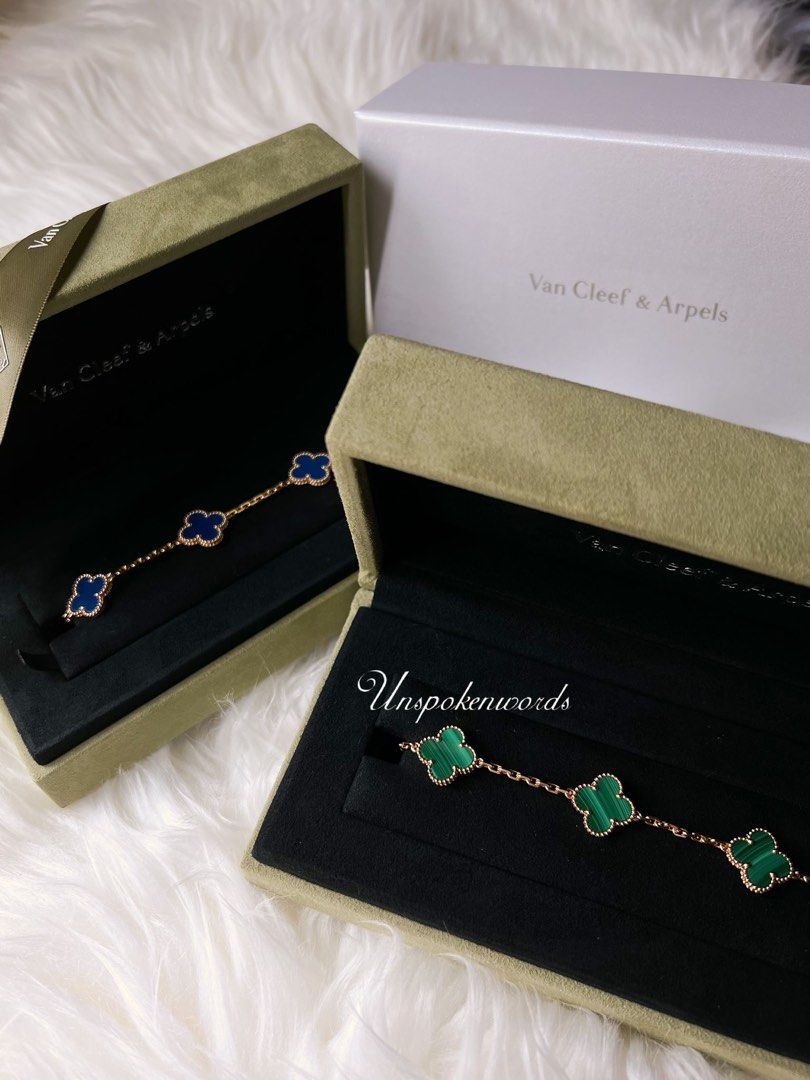 VCA Van Cleef & Arpels 5 Motif Vintage Alhambra Malachite Bracelet ...