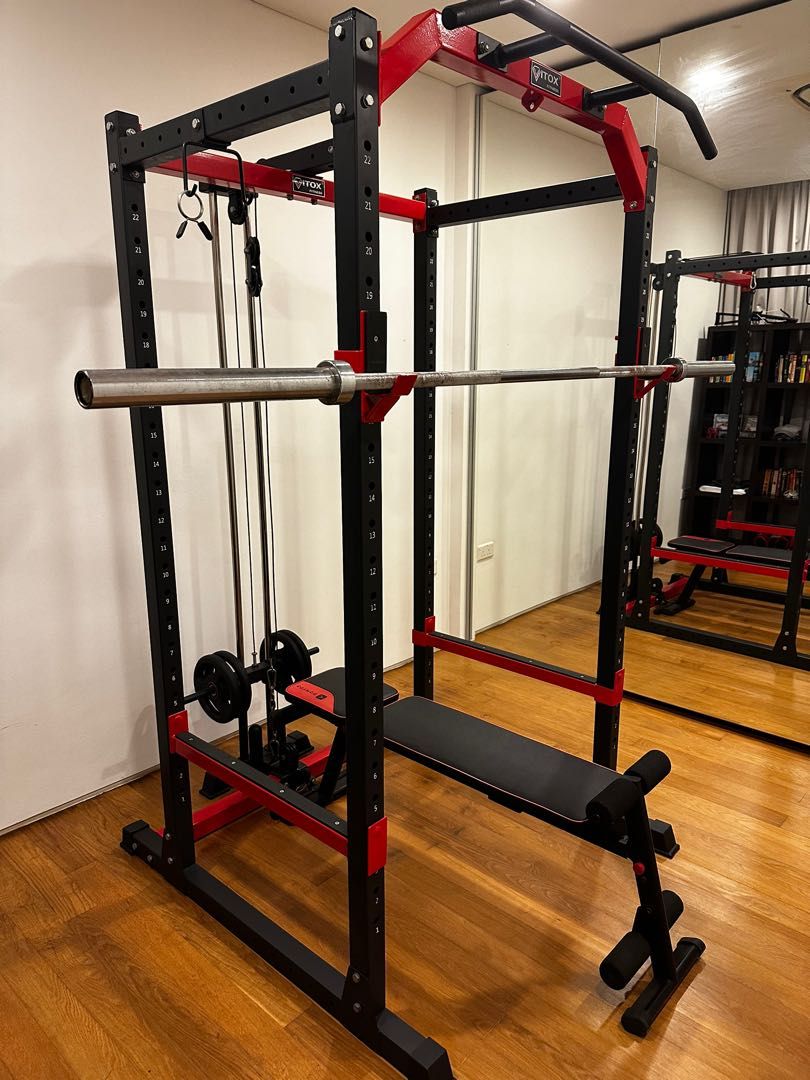 Vitox Fitness Full Power Rack w/ Barbell, Bench, Plates, and Cable ...