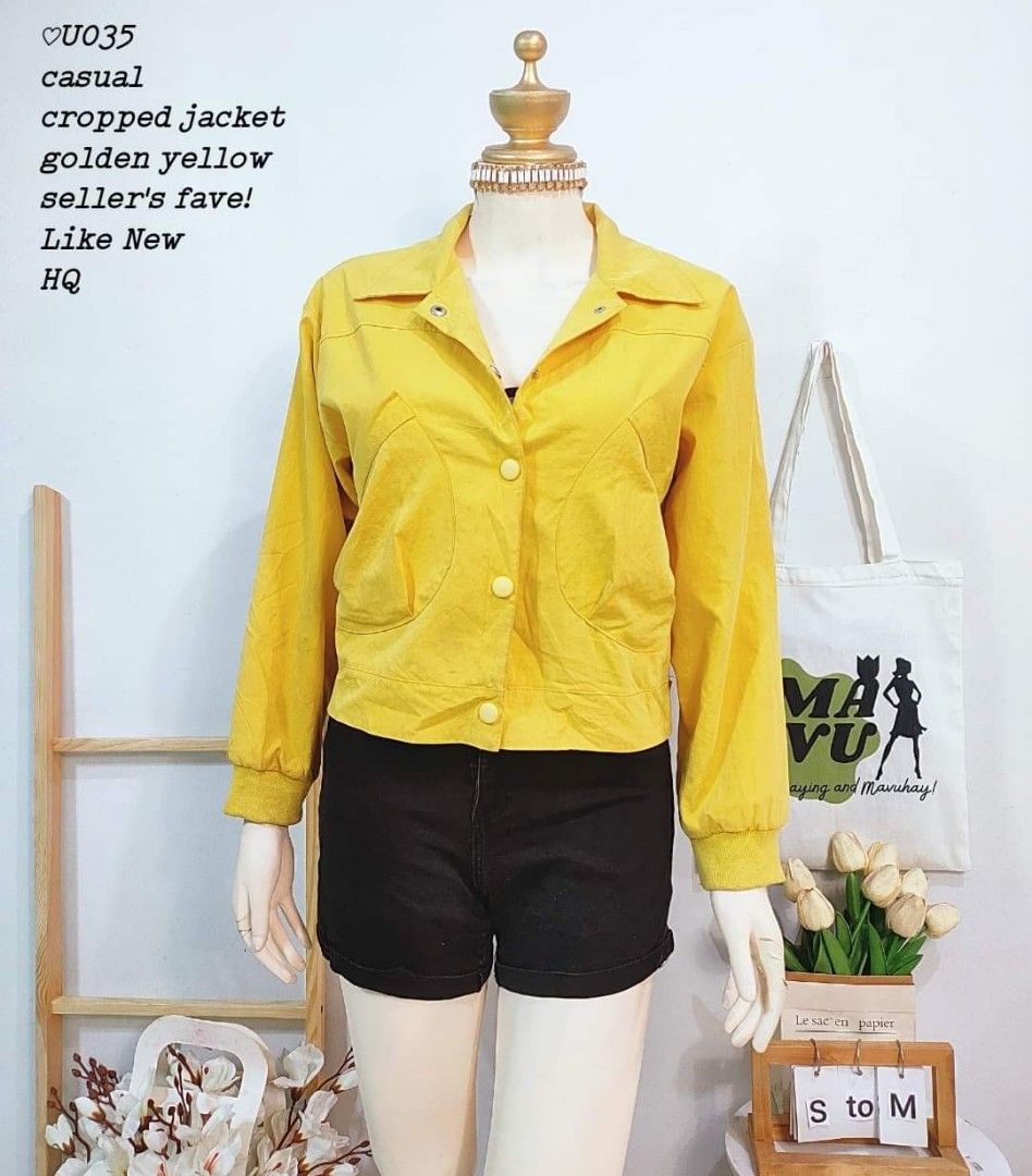 Yellow cropped jacket, Women's Fashion, Coats, Jackets and Outerwear on ...