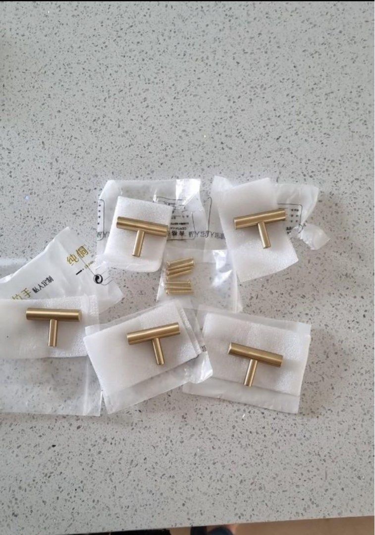 10x Drawer Cupboard Door Handle Knob T-shaped in Gold, Furniture & Home ...