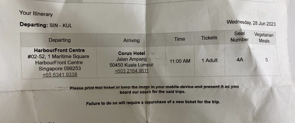 1pc of Aeroline coach ticket 28 June (SG-KL), Tickets & Vouchers, Local ...