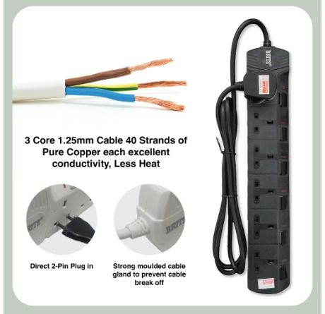 2M Extension Socket Cord Overload Protection , Safety Mark , 2 Pin ...