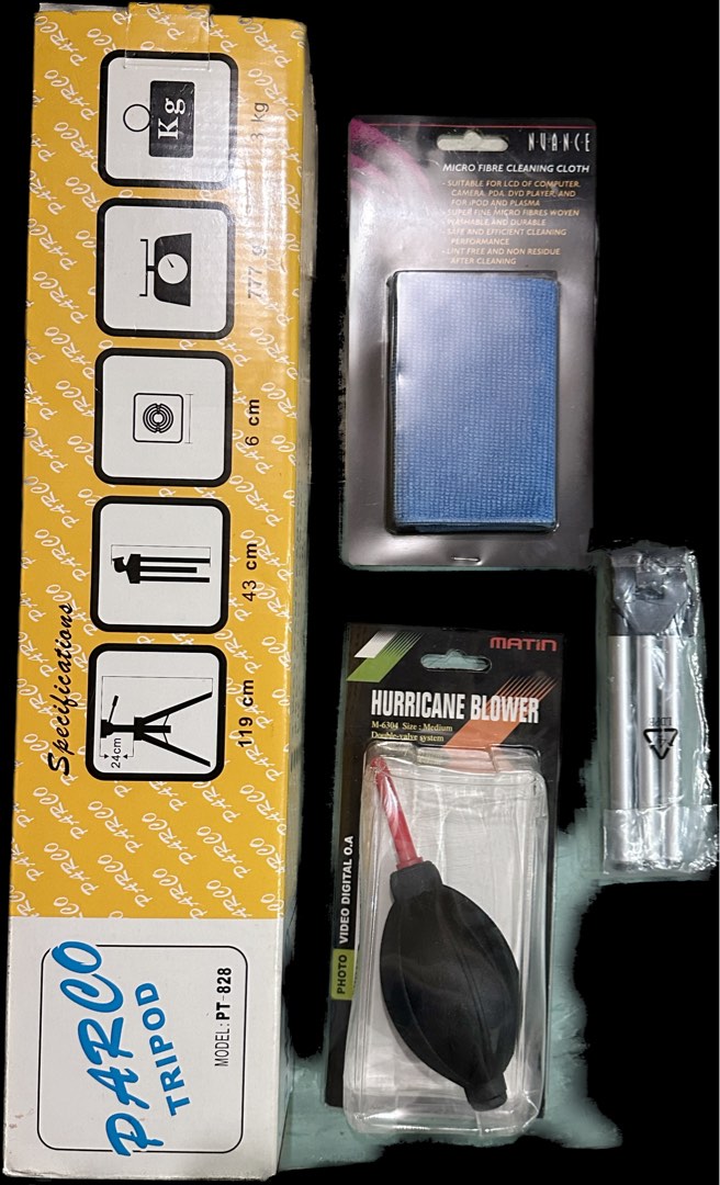 全新 parco tripod pt-828 腳架連袋 附送清布、塵泵、小腳架, 攝影器材, 攝影配件, 腳架 - Carousell