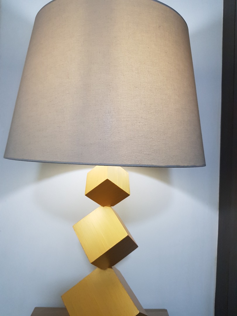 Angular Stacked Cubes Table Desk Lamp (Beige Lampshade), Furniture ...