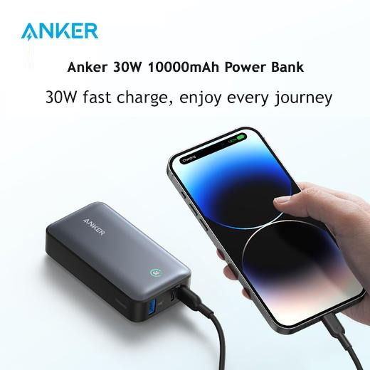 Anker 533 Power Bank 30W 10000mAh with 2 Type C Ports and 1 USB A integrated LED Display, Mobile ...