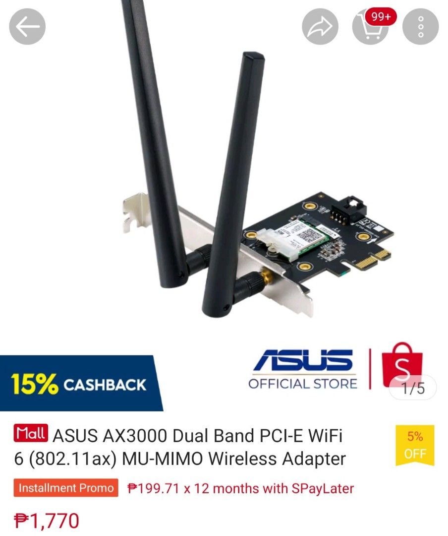ASUS AX3000 Dual-Band PCIe Wi-Fi Adapter with Bluetooth, Computers ...
