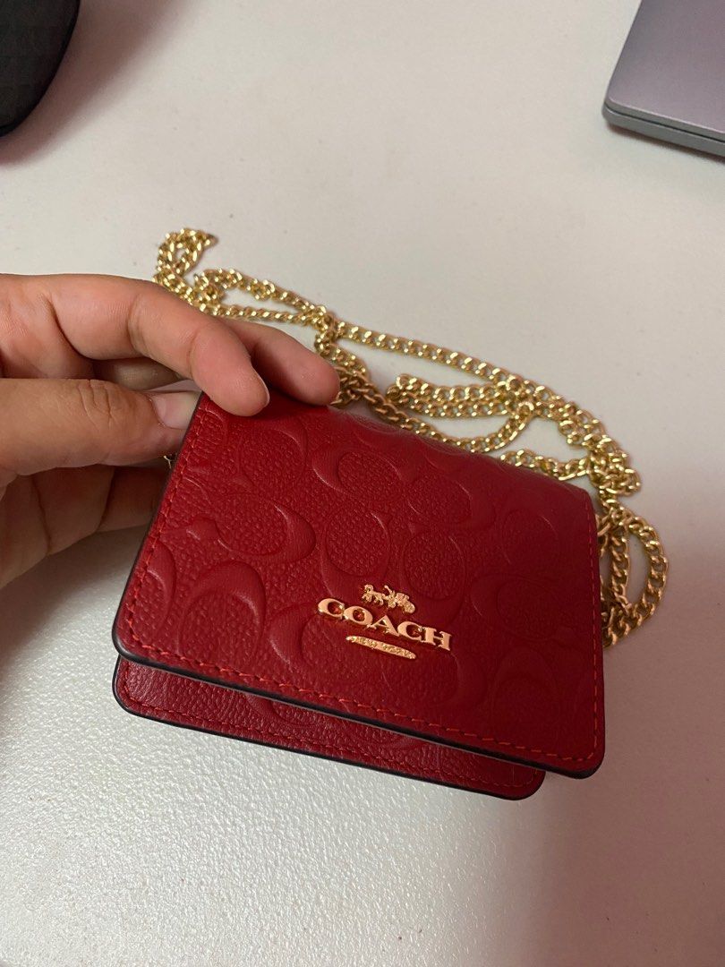 AUTHENTIC Coach red mini wallet on chains on Carousell