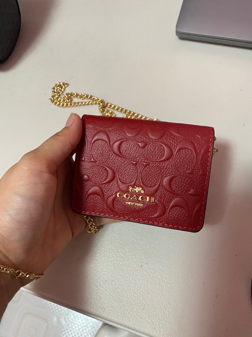AUTHENTIC Coach red mini wallet on chains on Carousell