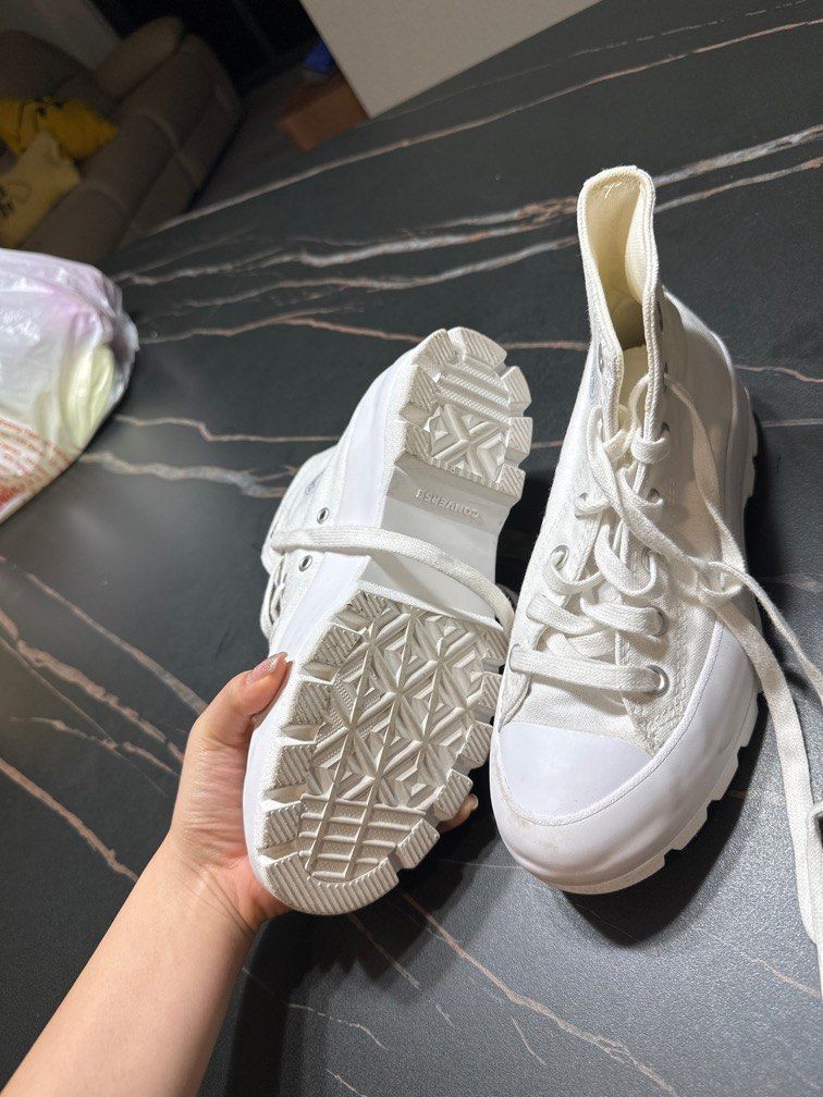 Converse high cut White shoes with platform, Women's Fashion, Footwear ...