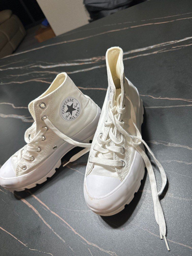 Converse high cut White shoes with platform, Women's Fashion, Footwear ...