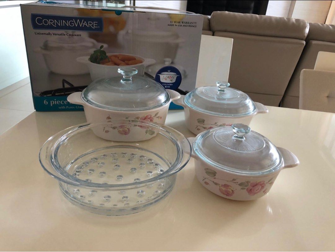 CorningWare 6 piece casserole set with Pyrex Glass Steamer, Furniture ...