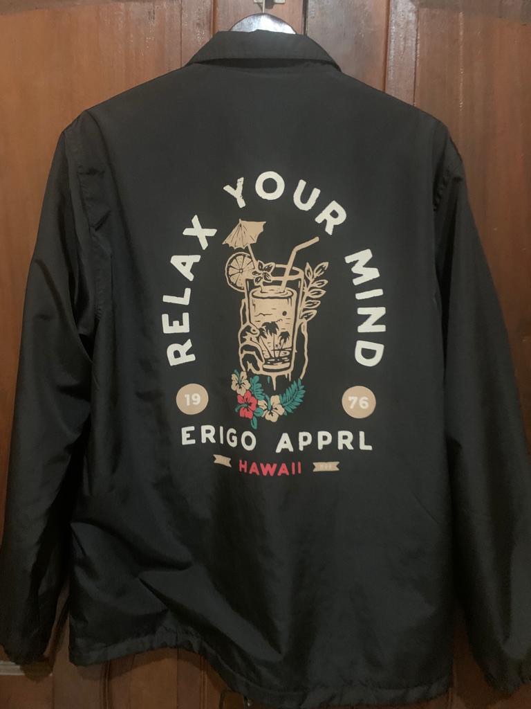 Erigo Coach Jacket Relax Your Mind, Fesyen Pria, Pakaian , Baju Luaran ...
