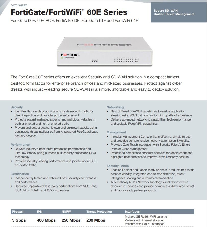 Fortinet FortiGate 60E Firewall, Computers & Tech, Parts & Accessories ...